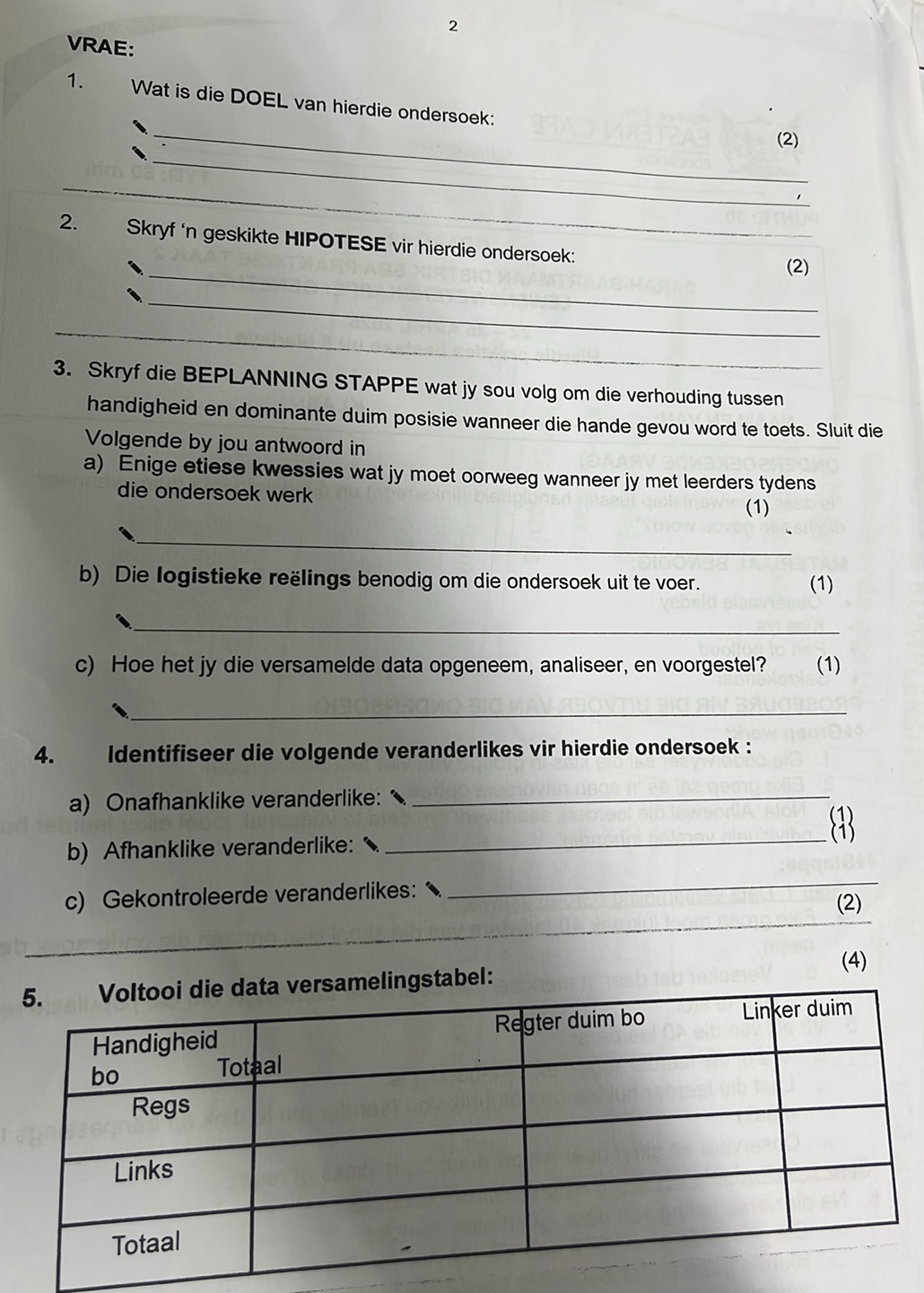 1. Wat is die DOEL van hierdie ondersoek: | StudyX