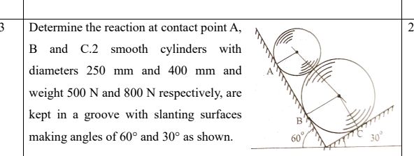 Determine the reaction at contact point A, B | StudyX