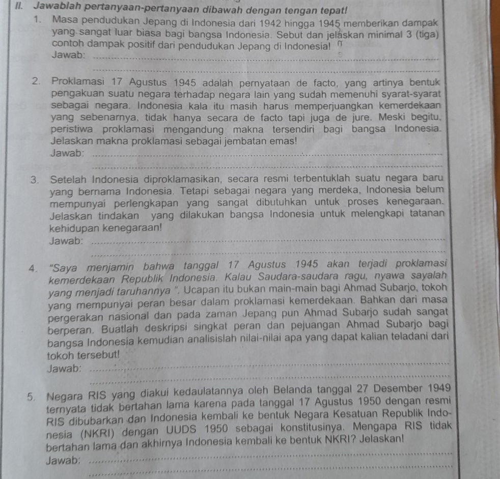 1. Masa pendudukan Jepang di Indonesia dari | StudyX
