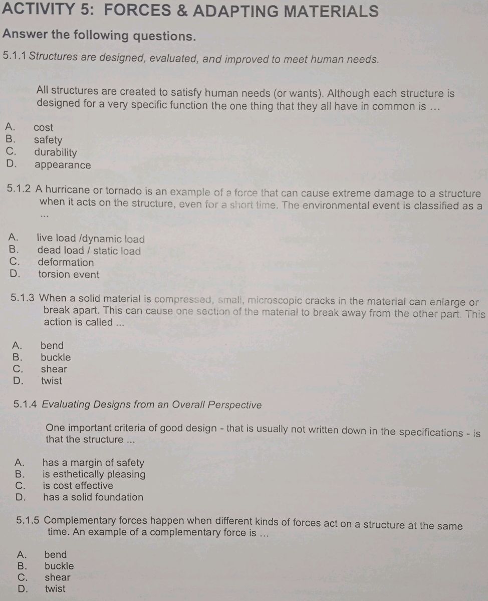 ACTIVITY 5: FORCES ADAPTING MATERIALS | StudyX