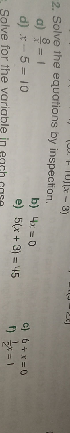 2. Solve the equations by inspection. a) \( | StudyX