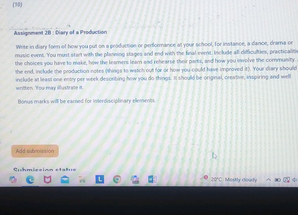(10) Assignment 2B: Diary of a Production | StudyX