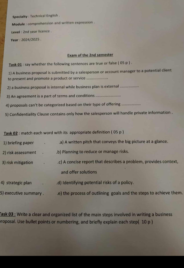 Task 01: say whether the following sentences | StudyX
