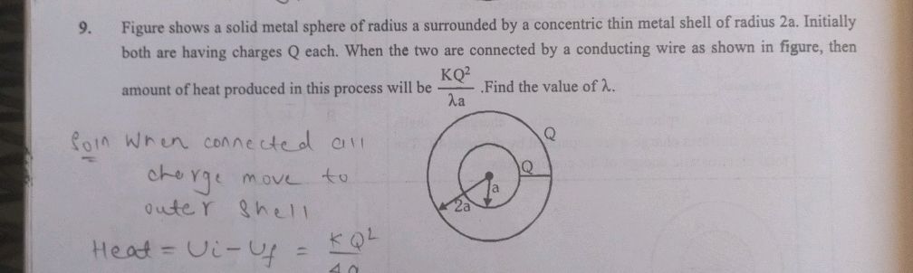 9. Figure shows a solid metal sphere of | StudyX
