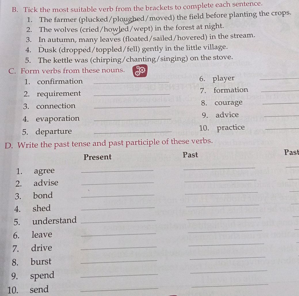 B. Tick the most suitable verb from the | StudyX