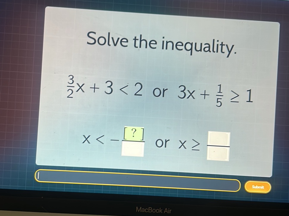 Solve the inequality. $ {3}{2}x + 3