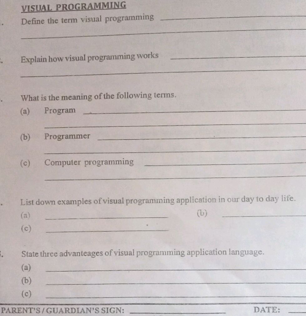 1. Define the term visual programming 2. | StudyX