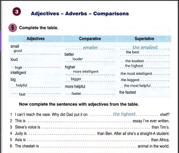 Complete the table. | Adjectives | | StudyX