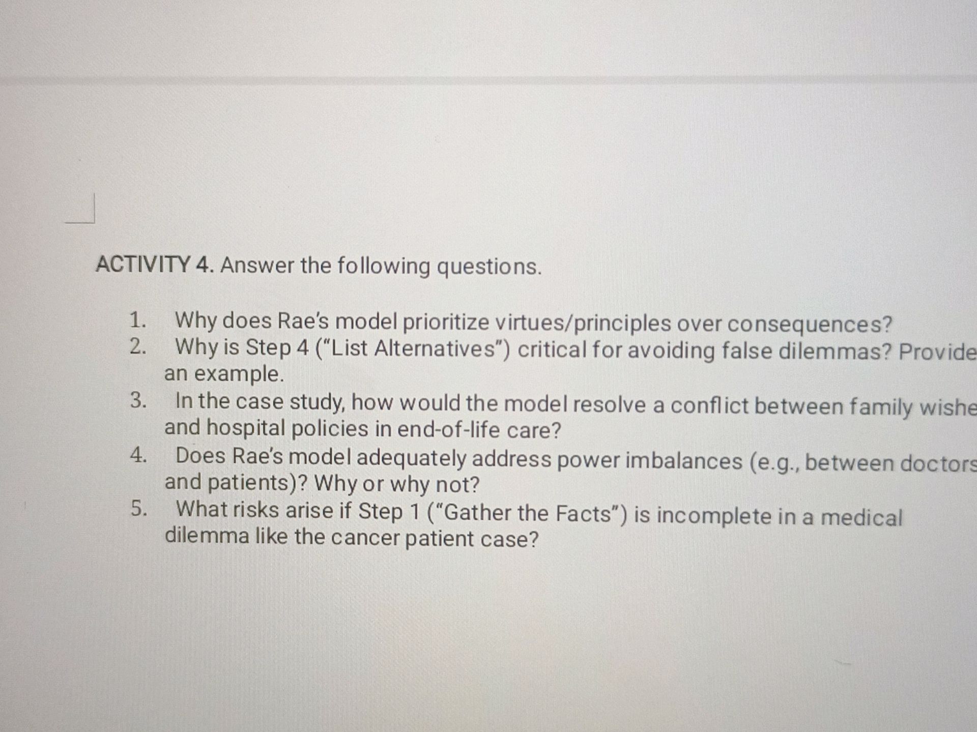 ACTIVITY 4. Answer the following questions. | StudyX