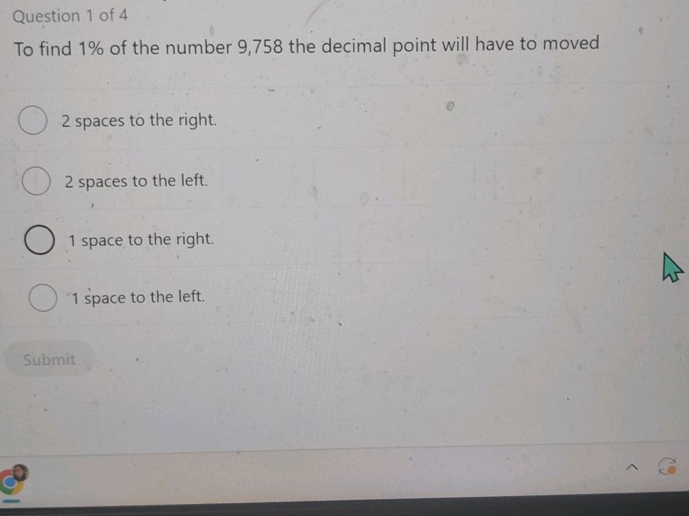 To find 1% of the number 9,758 the decimal | StudyX