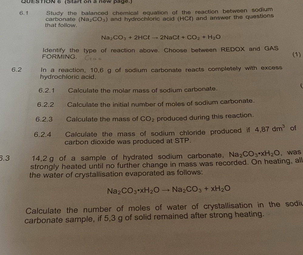 6.1 Study the balanced chemical equation of | StudyX