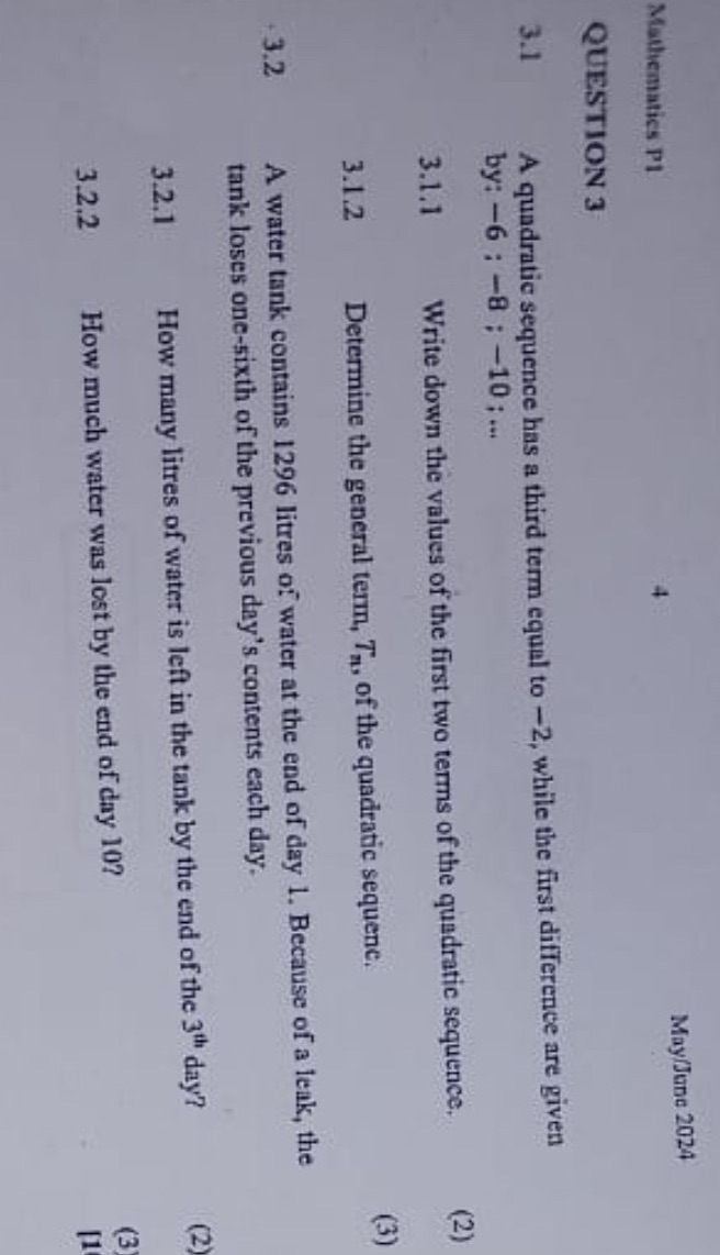 3. 1 A quadratic sequence has a third term | StudyX