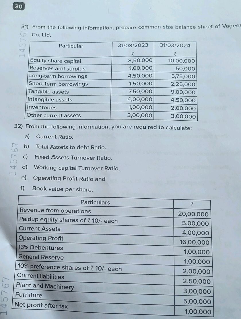 31) From the following information, prepare | StudyX