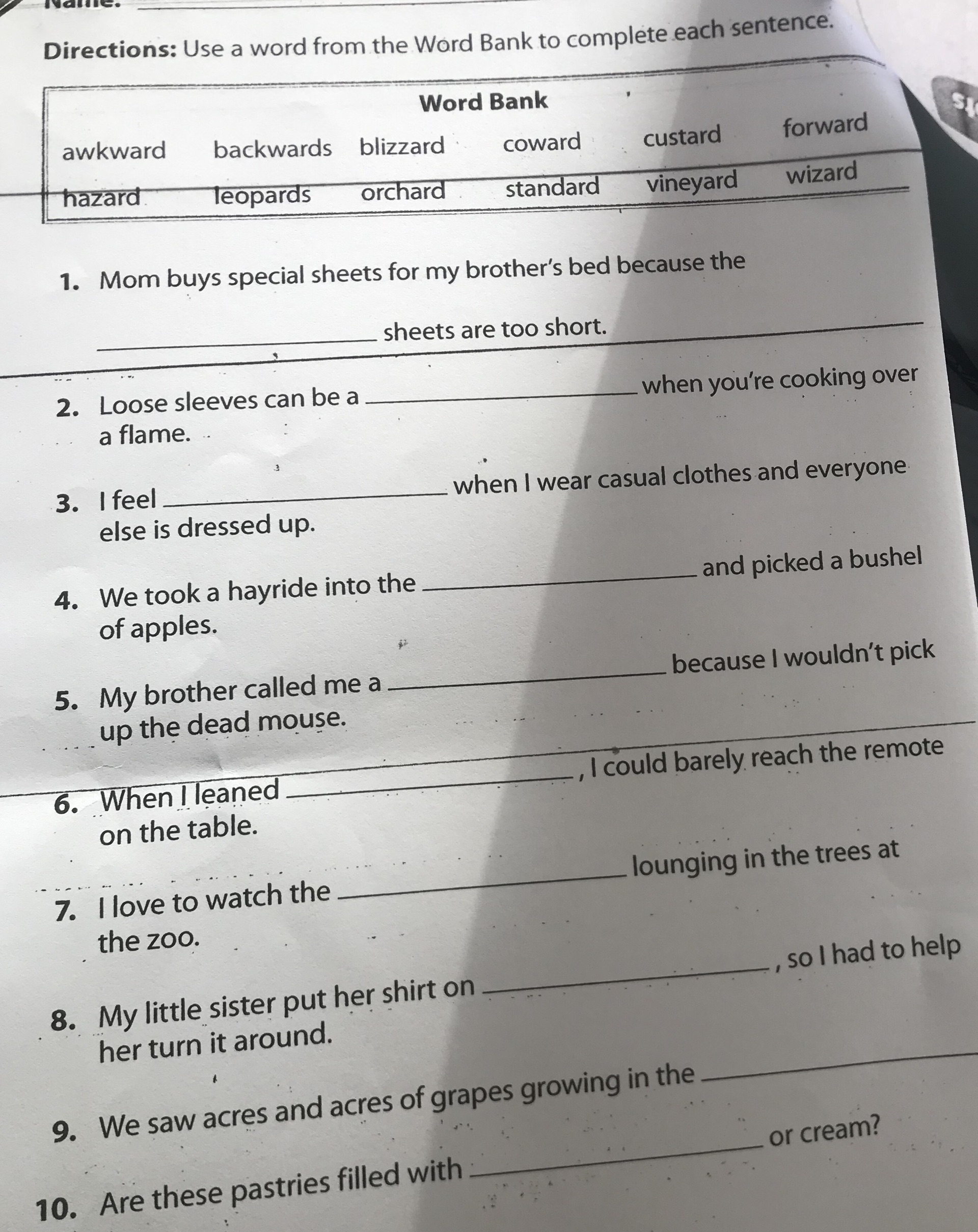 Directions: Use a word from the Word Bank to | StudyX