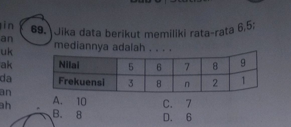 69. Jika data berikut memiliki rata-rata | StudyX