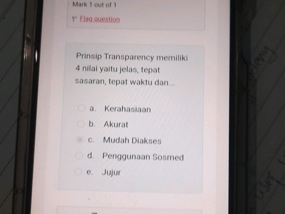 Prinsip Transparency memiliki 4 nilai yaitu | StudyX