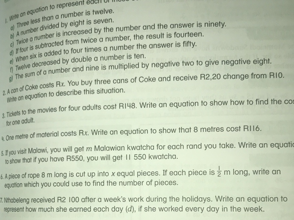 1. Write an equation to represent each of | StudyX