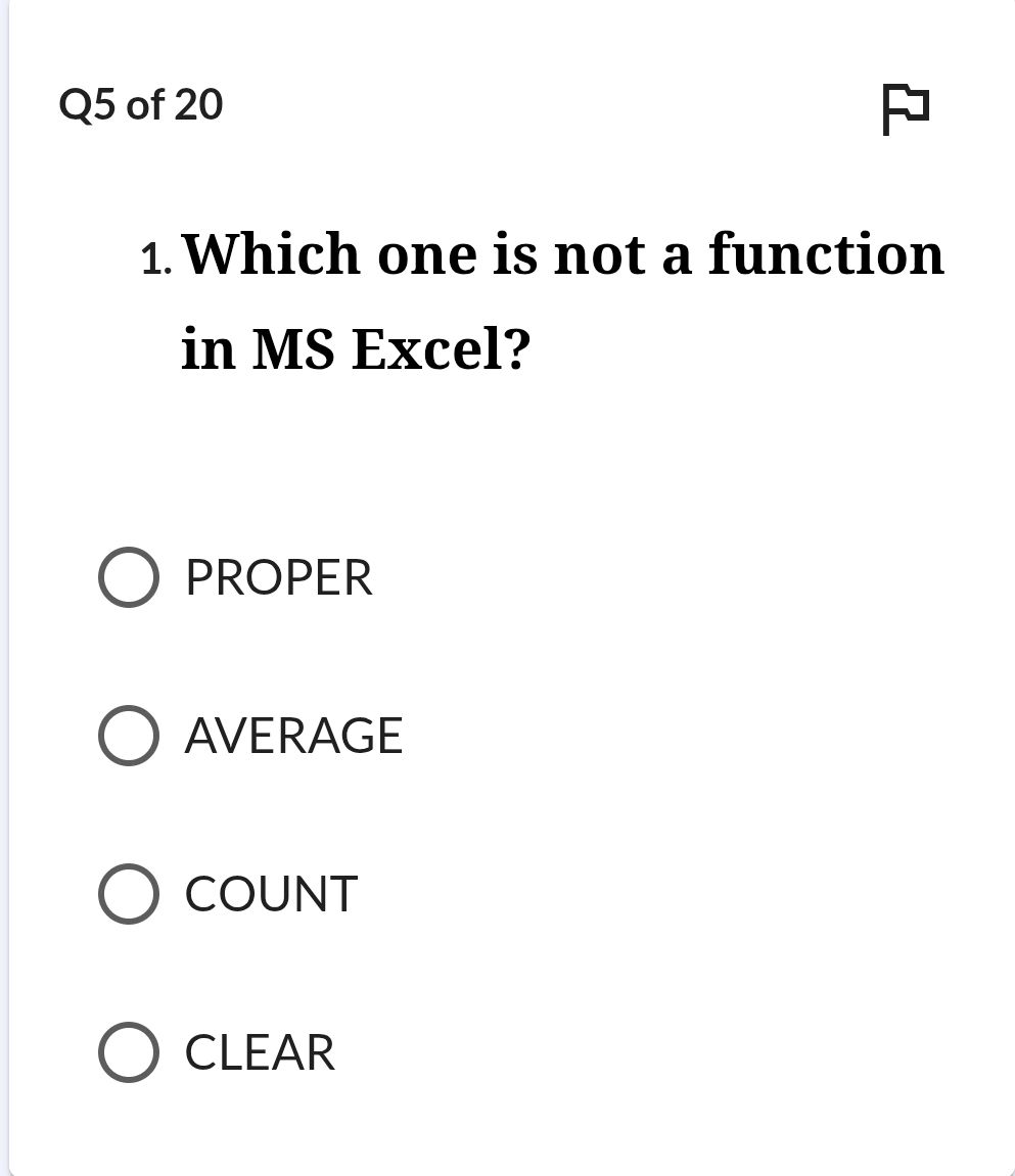 1. Which one is not a function in MS Excel? | StudyX