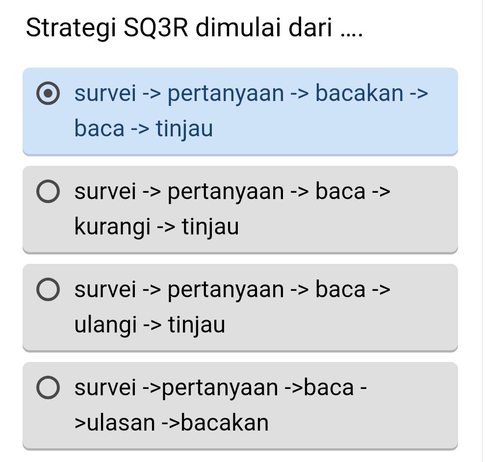 Strategi SQ3R dimulai dari .... survei -> | StudyX