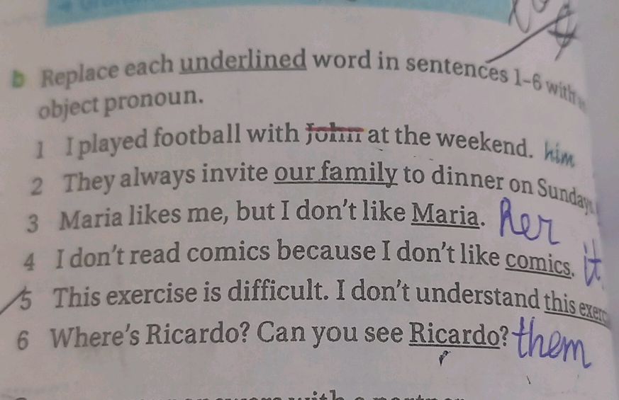 Replace each underlined word in sentences | StudyX