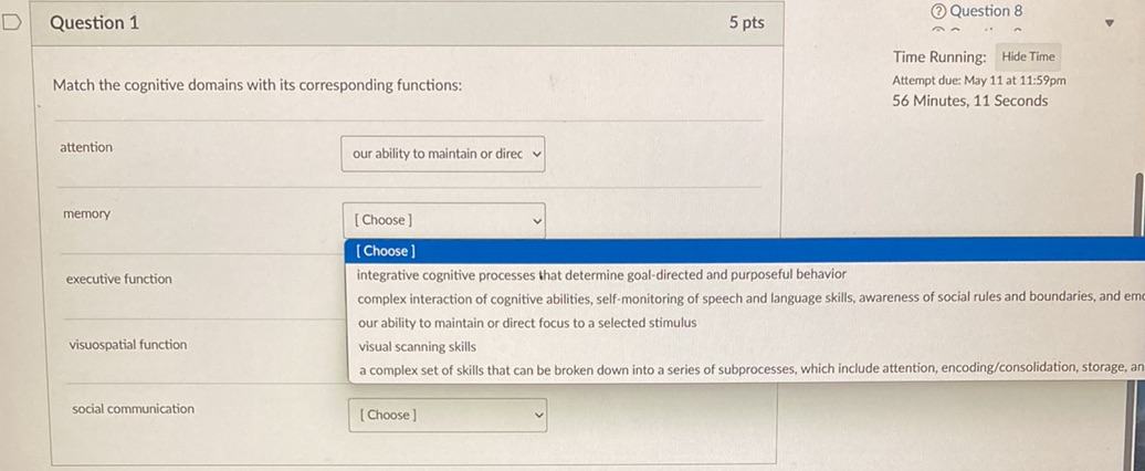 Match the cognitive domains with its | StudyX