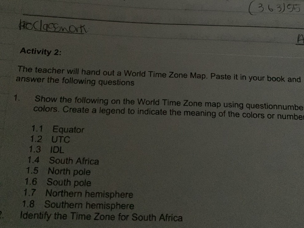 1. Show the following on the World Time Zone | StudyX