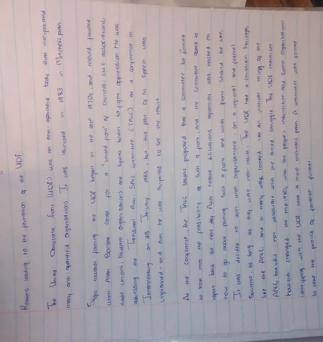 Reasons leading to the formation of the UDF | StudyX