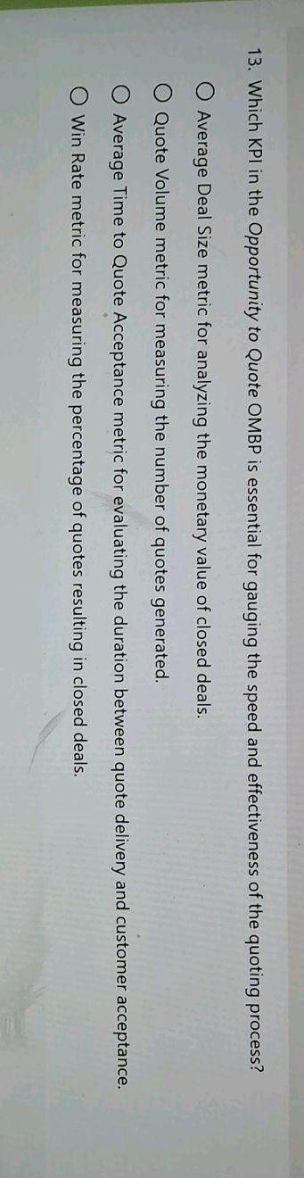 13. Which KPI in the Opportunity to Quote | StudyX