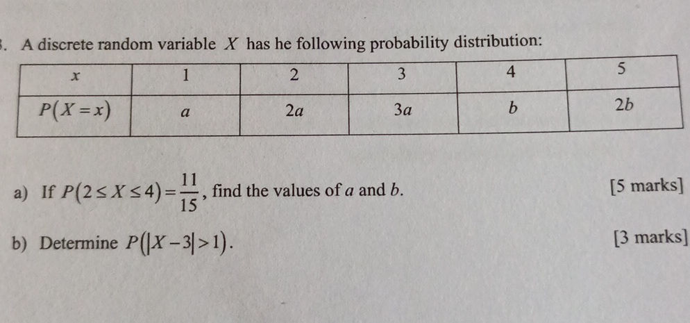 3. A discrete random variable $X$ has he | StudyX
