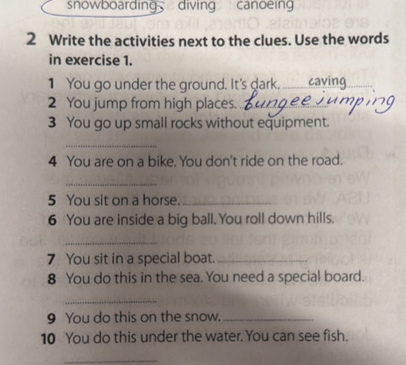 2 Write the activities next to the clues. | StudyX