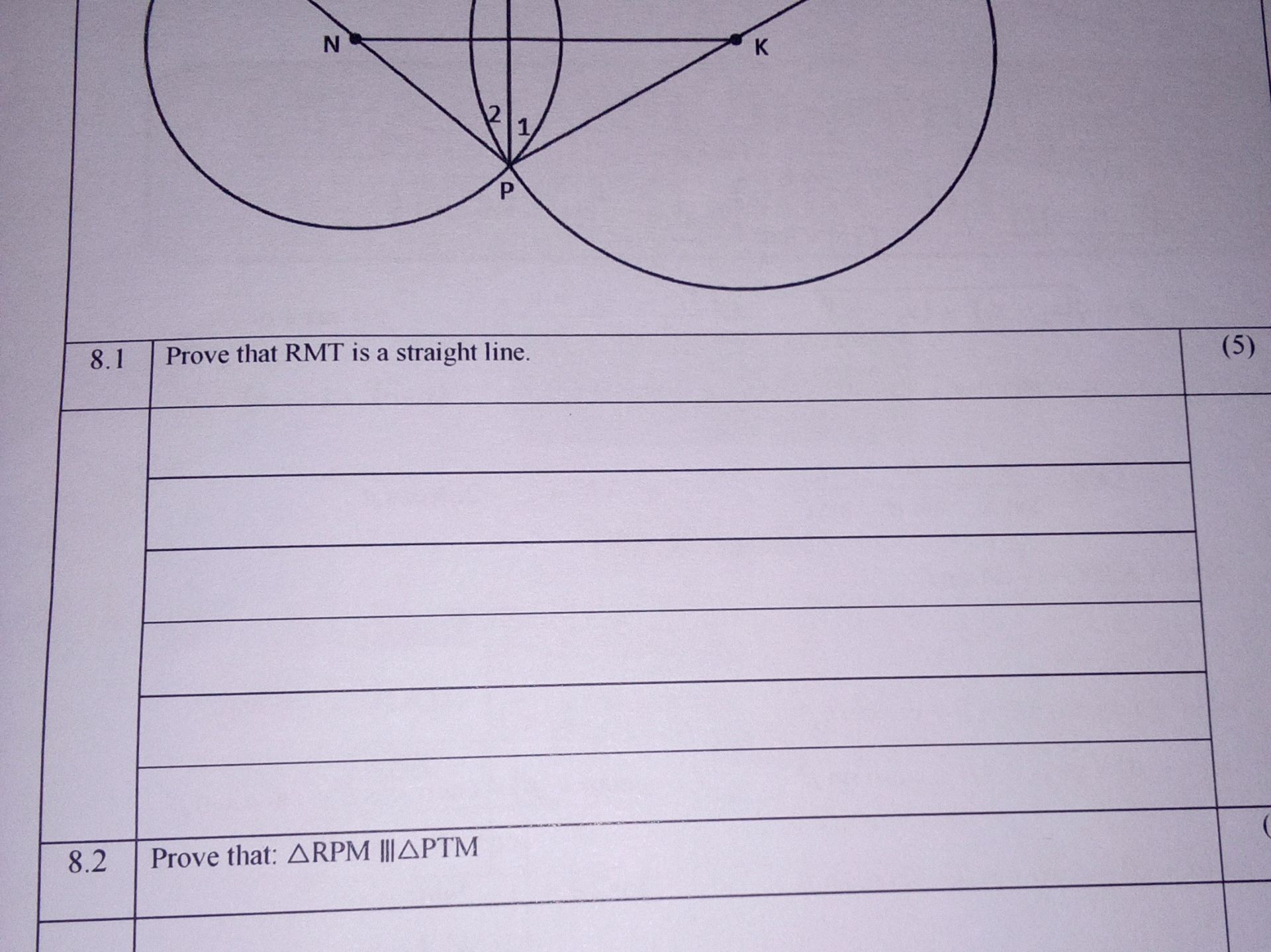8.1 Prove that RMT is a straight line. 8.2 | StudyX