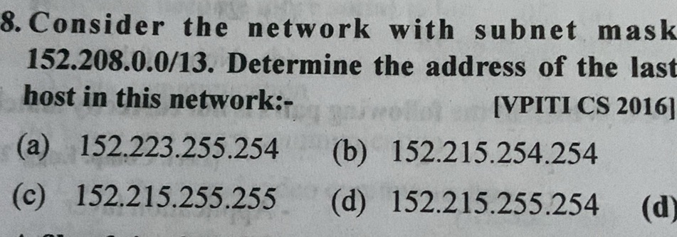 8. Consider the network with subnet mask | StudyX