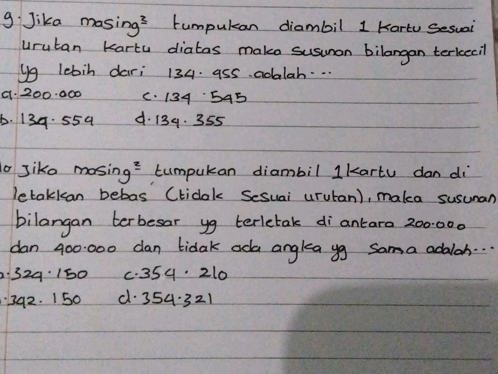 9. Jika masing-masing tumpukan diambil 1 | StudyX