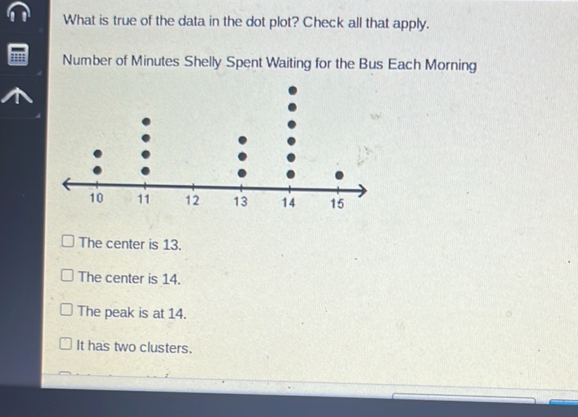 What is true of the data in the dot plot? | StudyX