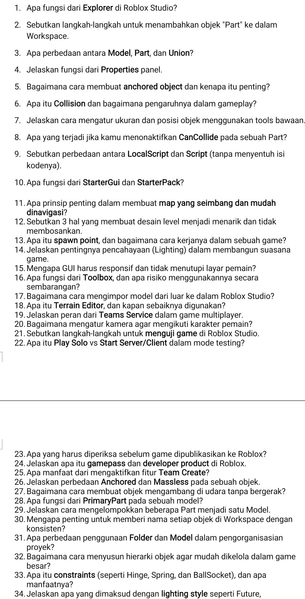 1. Apa fungsi dari Explorer di Roblox | StudyX