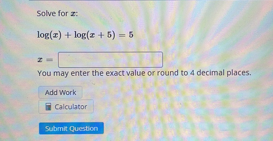 Solve for x: $(x) + (x + 5) = 5$ x = You | StudyX