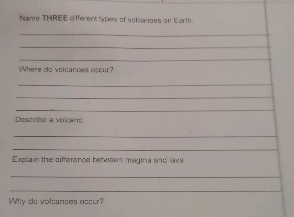 Name THREE different types of volcanoes on | StudyX