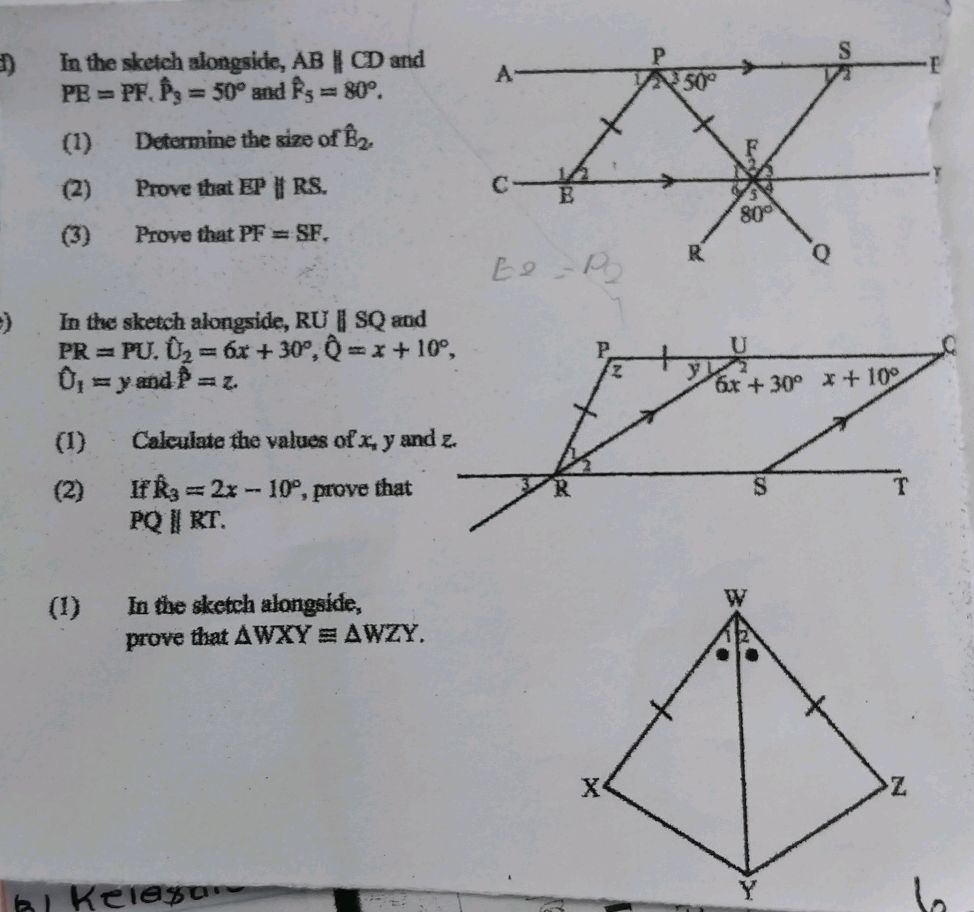 (d) In the sketch alongside, AB || CD and PE | StudyX