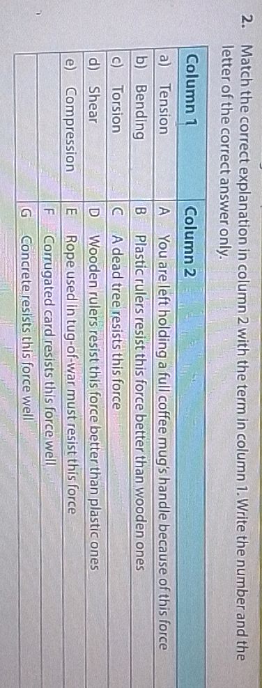 2. Match the correct explanation in column 2 | StudyX