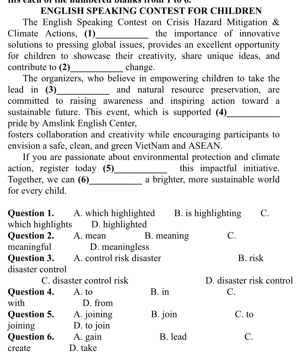 ENGLISH SPEAKING CONTEST FOR CHILDREN The | StudyX