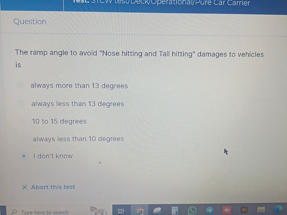 The ramp angle to avoid "Nose hitting and | StudyX