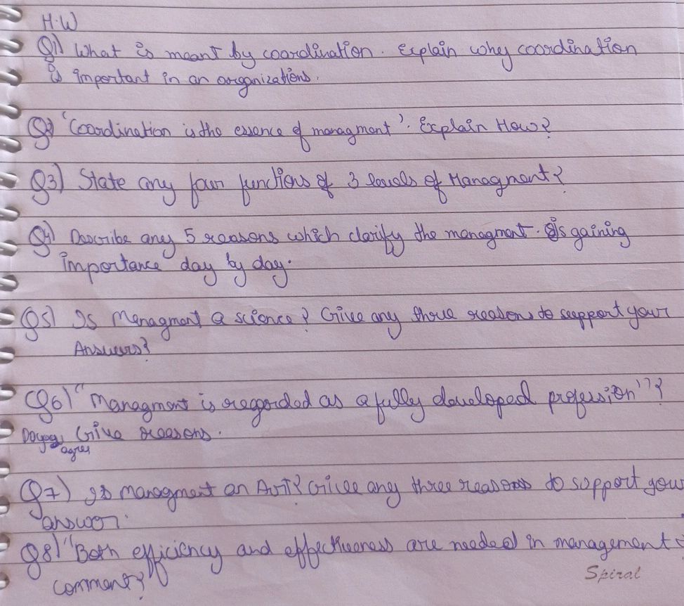 H.W Q1 What is meant by coordination. | StudyX