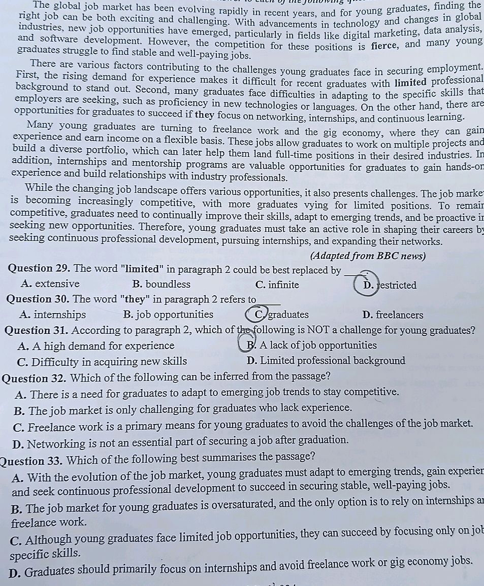 Question 29. The word "limited" in paragraph | StudyX