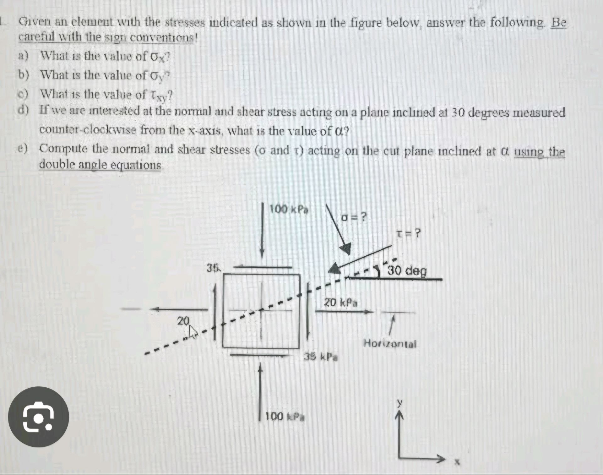 1. Given an element with the stresses | StudyX