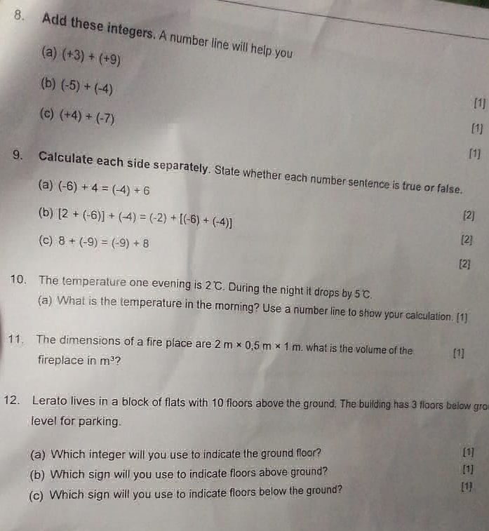 8. Add these integers. A number line will | StudyX