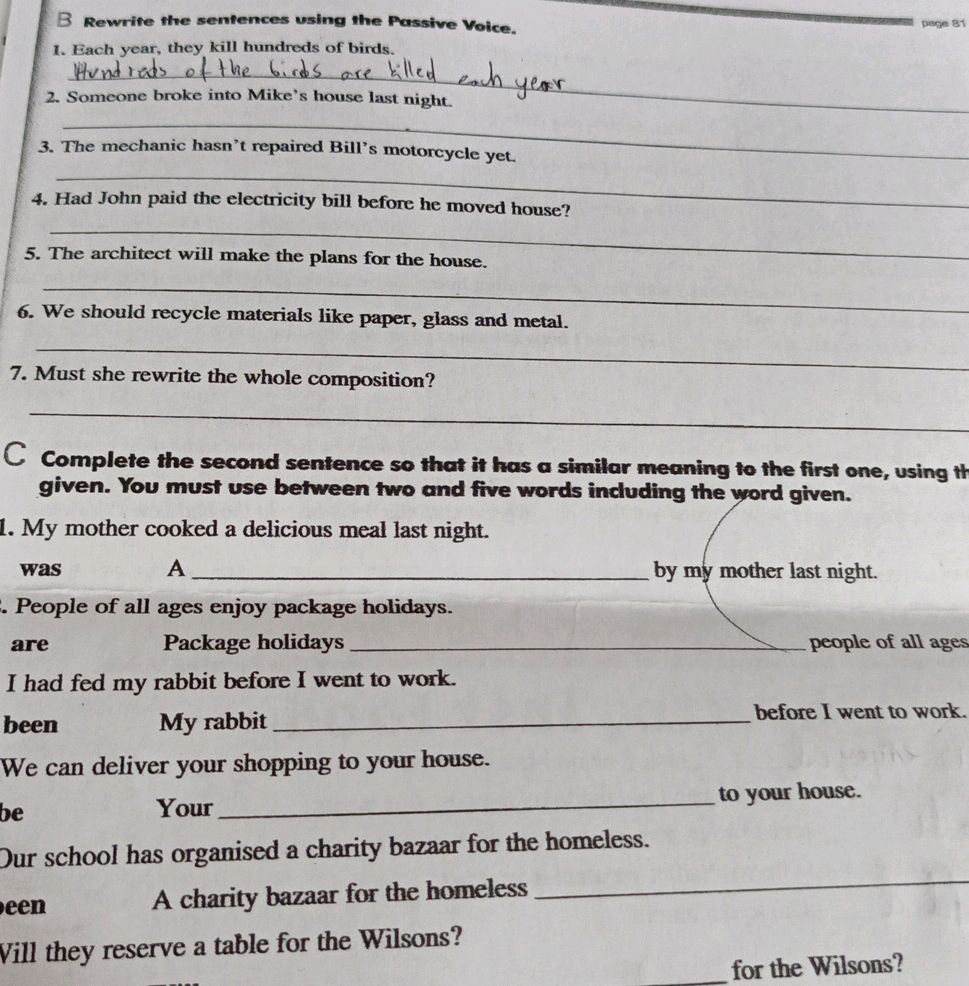 B Rewrite the sentences using the Passive | StudyX