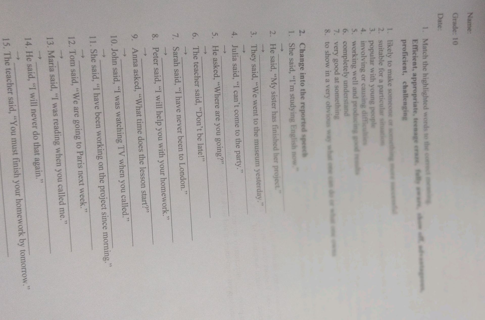 1. Match the highlighted words to the | StudyX