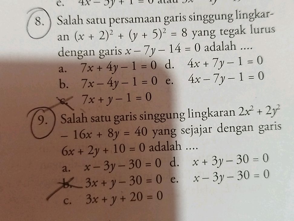 8. Salah satu persamaan garis singgung | StudyX