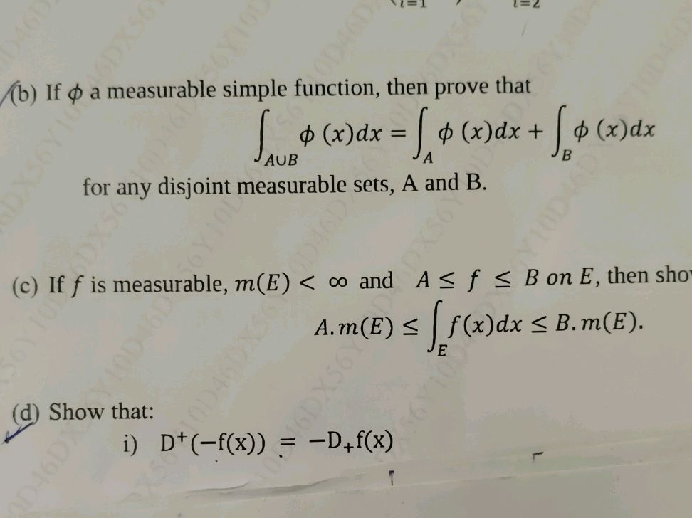 (b) If $ $ a measurable simple function, | StudyX
