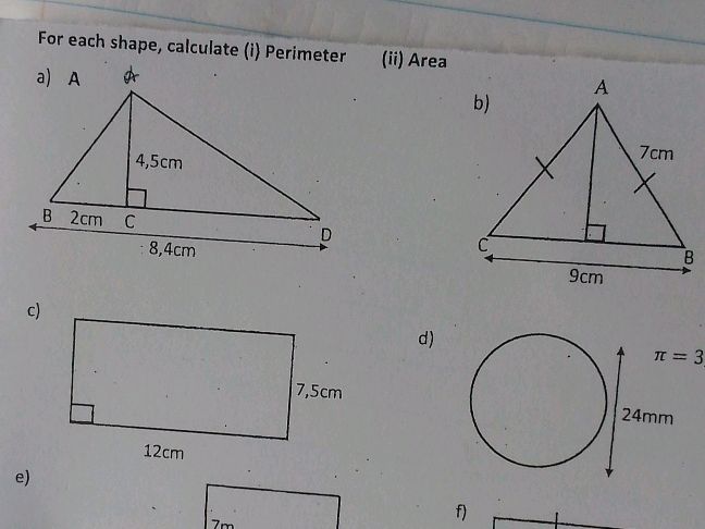 For each shape, calculate (i) Perimeter (ii) | StudyX